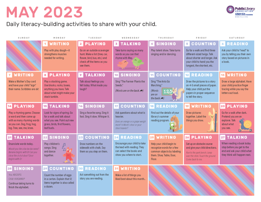 Early Literacy Calendar - Genesee District Library