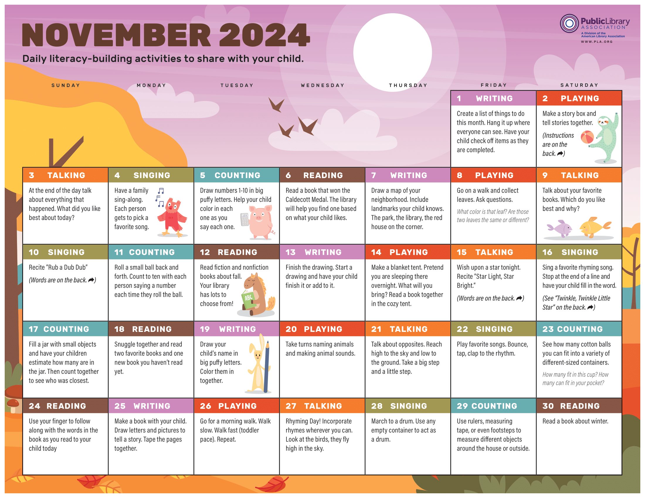 Early Literacy Calendar - Genesee District Library